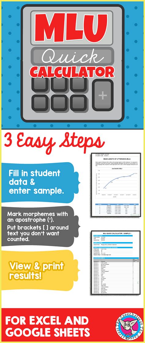 MLU Quick Calculator For Excel And Google Sheets Speech And Language Speech Assessment