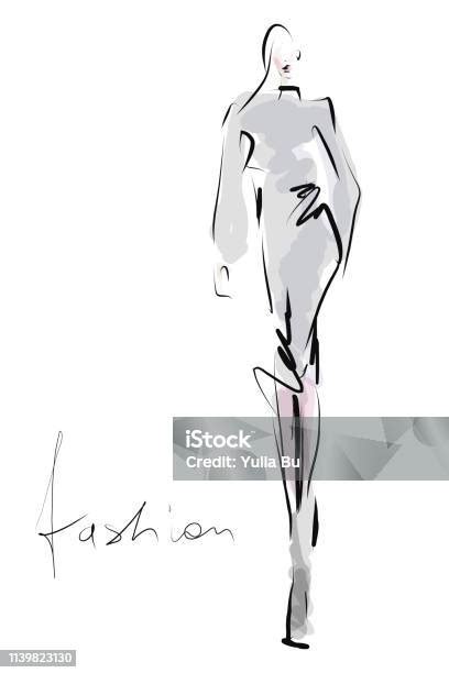 손으로 그린 패션 그림입니다 젊은 아름 다운 여자 소녀 모델 드로잉에 대한 스톡 벡터 아트 및 기타 이미지 드로잉 스케치 패션 Istock