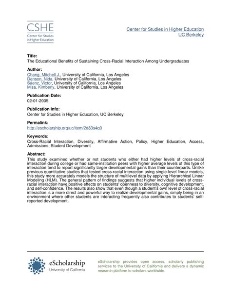 Pdf The Educational Benefits Of Sustaining Cross Racial Interaction Among Undergraduates
