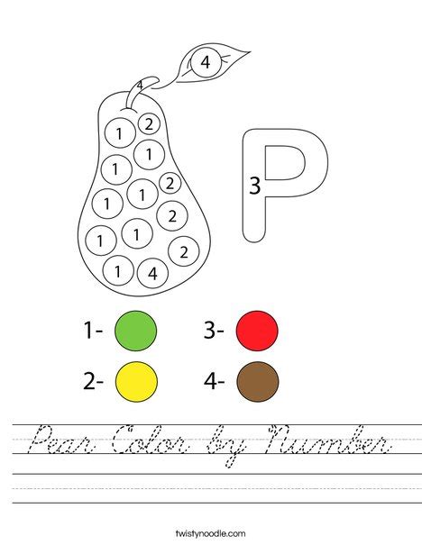 Pear Color By Number Worksheet Cursive Twisty Noodle