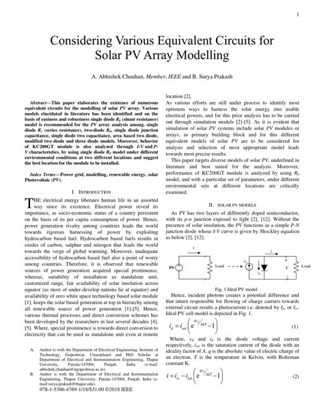 Pdf Considering Various Equivalent Circuits For Solar Pv Array Modelling