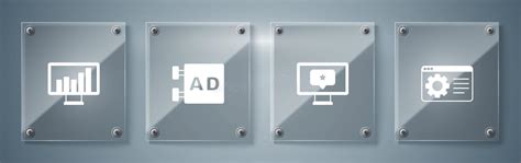 Set Browser Setting, Monitor with Star, Advertising and Graph Chart. Square Glass Panels Stock ...