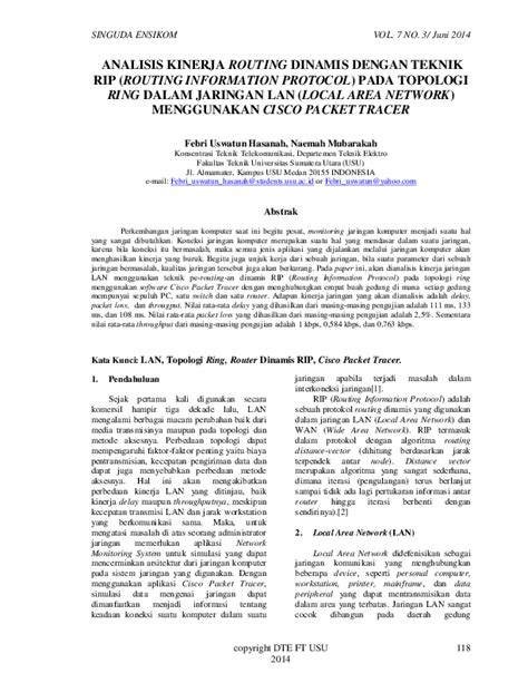 Pdf Analisis Kinerja Routing Dinamis Dengan Teknik Rip Routing