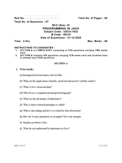 bca 5 sem programming in java 90315 dec 2022 pdf method computer