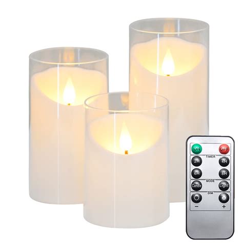 White Led Flameless Battery Operated Candles Set Of 3 Beveled Pillar Candles With Remote Timer