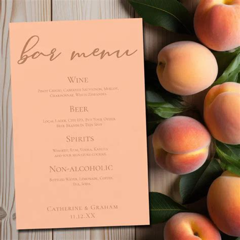 peach minimalist script summer wedding bar menu zazzle