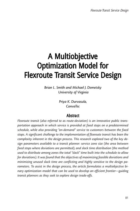 Pdf A Multiobjective Optimization Model For Flexroute Transit Service Design