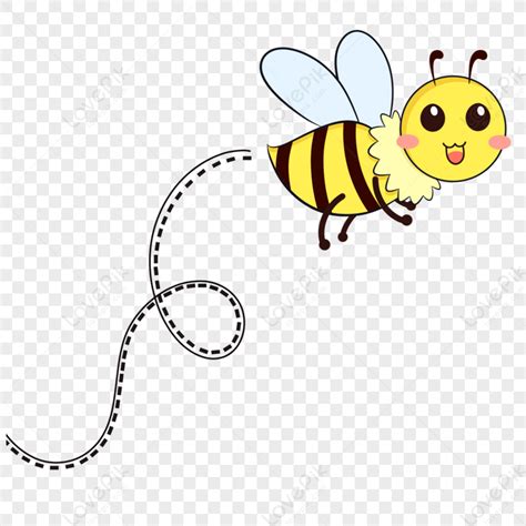 귀여운 작은 꿀벌 비행 경로의 점선 그림 일러스트꿀벌 만화통로 Png 일러스트 무료 다운로드 Lovepik