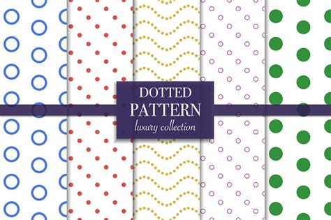 5 추상 배경 텍스처의 집합입니다 다채로운 점선 매끄러운 패턴 벽지 전단지 표지 디자인 인쇄 배경에 대한 최소한의 물방울 무늬 스타일 벡터 일러스트레이션 반복 원 기하학적