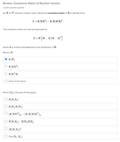 Solved Review Covariance Matrix Of Random Vectors 2 Points