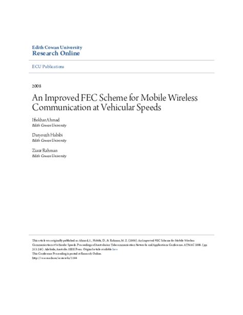 Pdf An Improved Fec Scheme For Mobile Wireless Communication At Vehicular Speeds