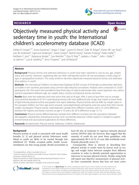 Pdf Objectively Measured Physical Activity And Sedentary Time In Youth The International