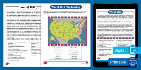 War Of 1812 Map Worksheet Activity History Twinkl USA