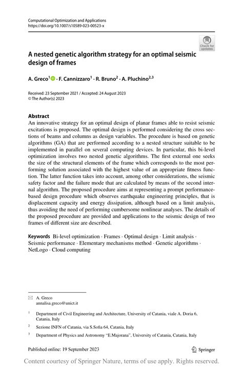pdf a nested genetic algorithm strategy for an optimal seismic design