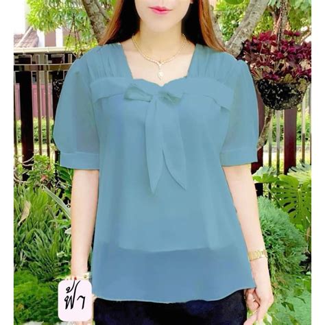 เสื้อชีฟองผูกโบว์ เนื้อผ้าใส่สบาย Shopee Thailand