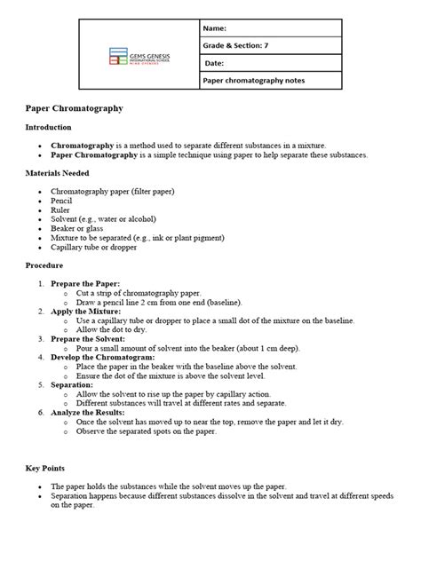 Paper Chromatography Notes Pdf