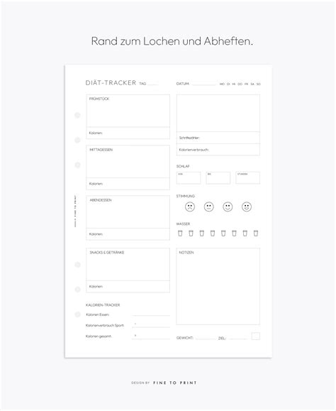 Daily Food Tracker Printable Diet Tracker Food Journal A4 A5
