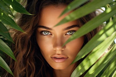 Hermosas mujeres salvajes en la naturaleza hojas verdes retrato de chicas jóvenes salvajes ojos