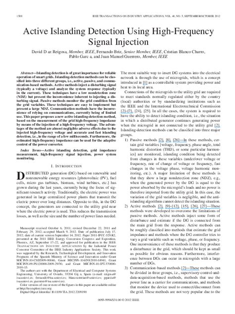 Pdf Active Islanding Detection Using High Frequency Signal Injection