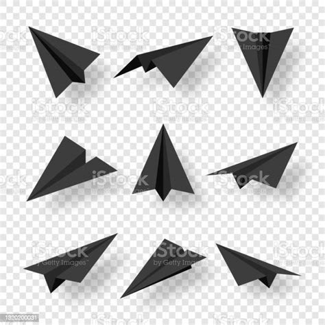 투명 한 배경에 격리 된 현실적인 검은 색 수제 종이 비행기 평면 스타일의 종이 접기 항공기 벡터 일러스트레이션 3차원 형태에 대한 스톡 벡터 아트 및 기타 이미지 Istock