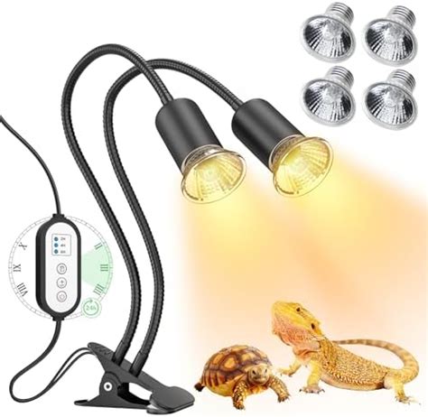 Amazon.com : Reptile Heat Lamp, Dual-Head UVA/B Reptile Light with Cycle Timer, Basking Light ...