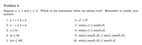 Solved Suppose A≤b And C≤d Which Of The Statements Below