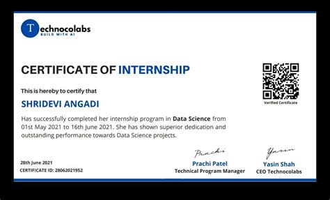 Shridevi Angadi On Linkedin Technocolabs Internship Certificates Learning Datascience