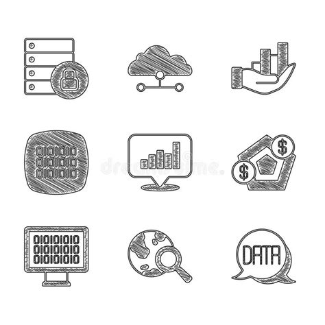 Set Pie Chart Infographic Search Globe Data Analysis Financial