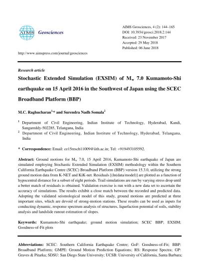 Stochastic Extended Simulation Exsim Of Mw 70 Kumamoto Shi