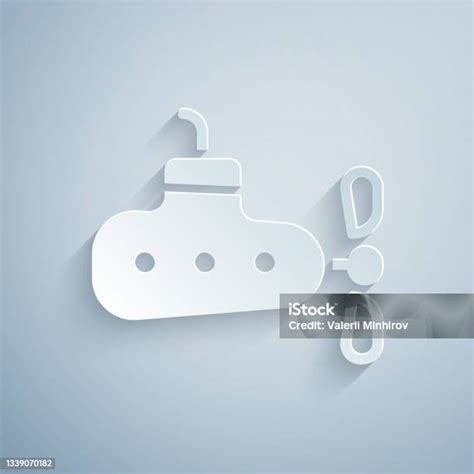 회색 배경에 격리된 잠수함 아이콘을 종이 잘라냅니다 군함 종이 아트 스타일 벡터 3차원 형태에 대한 스톡 벡터 아트 및 기타 이미지 3차원 형태 군사 그림자 Istock