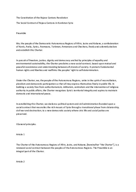Pdf The Constitution Of The Rojava Cantons Revolution The Social Contract Of Rojava Cantons In