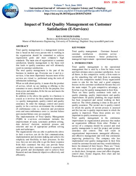 Pdf Impact Of Total Quality Management On Customer Satisfaction E Services
