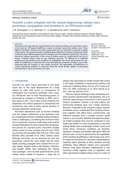 Pdf Towards A More Complete Tool For Coastal Engineering Solitary Wave Generation