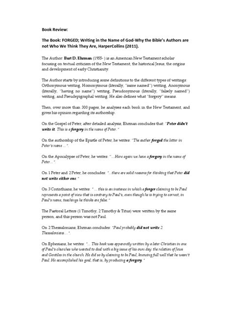Book Review Ehrman Forged Writing In The Name Of God 2011 Pdf Paul The Apostle New
