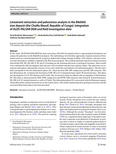 Lineament Extraction And Paleostress Analysis In The Bikélélé Iron Deposit The Chaillu Massif