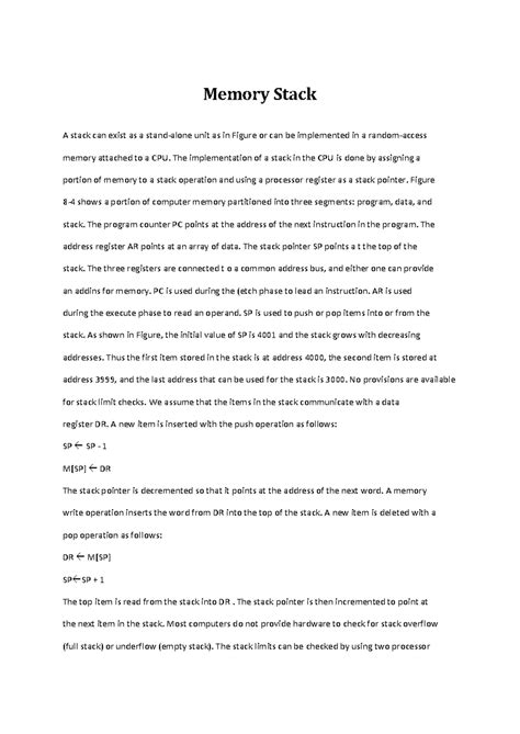 Computer Organization Memory Stack Memory Stack A Stack Can Exist As