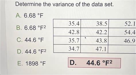 Solved Determine The Variance Of The Data Set A 6 68 °f B