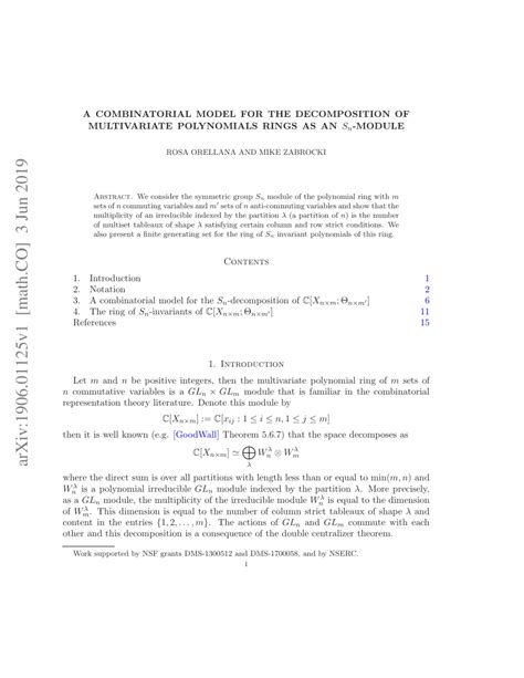 Pdf A Combinatorial Model For The Decomposition Of Multivariate