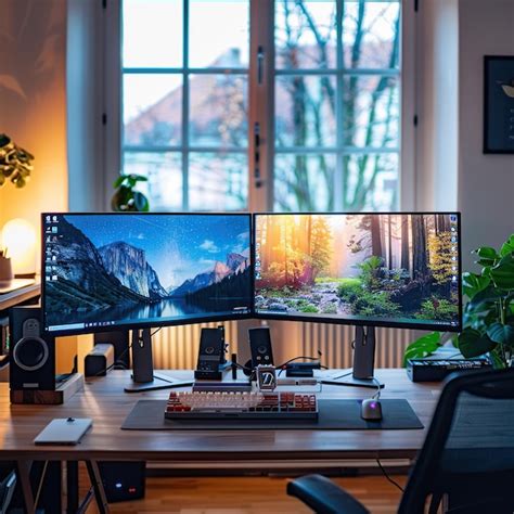 Stylish Workspace With Dual Monitors And Organized Desk Premium Ai Generated Image