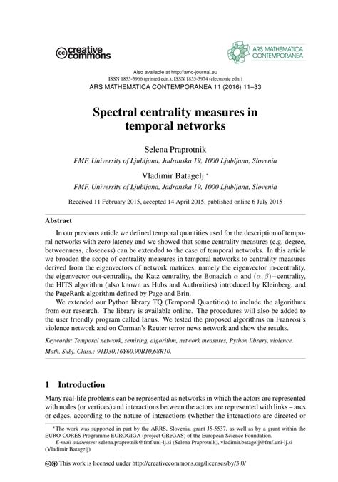 Pdf Spectral Centrality Measures In Temporal Networks