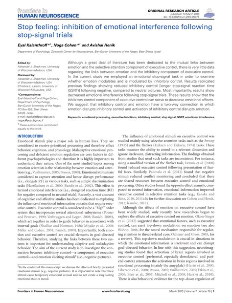 Pdf Stop Feeling Inhibition Of Emotional Interference Following Stop