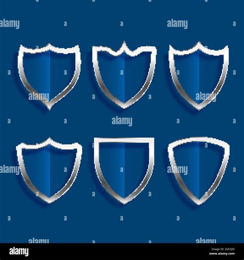 Metallic Shield Badges Shiny Icons Set Design Stock Vector Image And Art