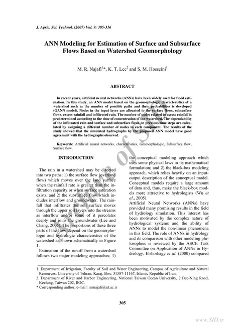 pdf ann modeling for estimation of surface and subsurface flows based