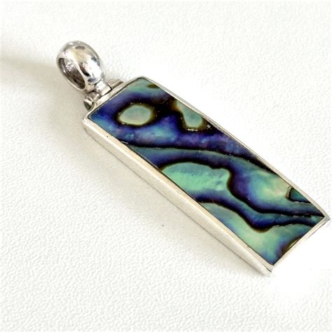 925 Sterling Silver Abalone Shell Inlay Bar Rectangle Gem