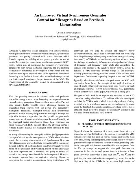 pdf an improved virtual synchronous generator control for microgrids