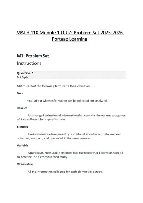 Math 110 Module 1 Quiz Problem Set Portage Learning Math 110 Stuvia Us