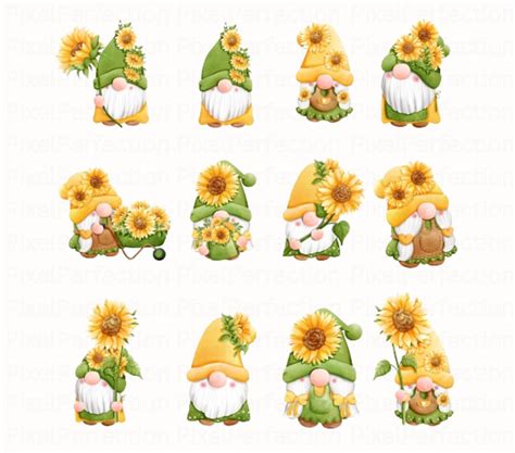 12 Gnome Sunflower Svg Bundle Gnomes Gnome Clipart Gnome Png Gnome