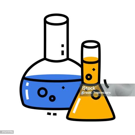 플라스크 와 화학물질 아이로 학교 항목 에서 화학 수업 벡터 일러스트 9월에 대한 스톡 벡터 아트 및 기타 이미지 9월