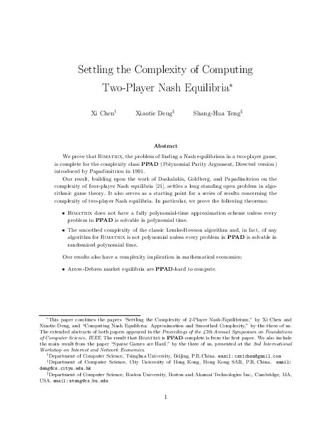 Pdf Settling The Complexity Of Computing Two Player Nash Equilibria