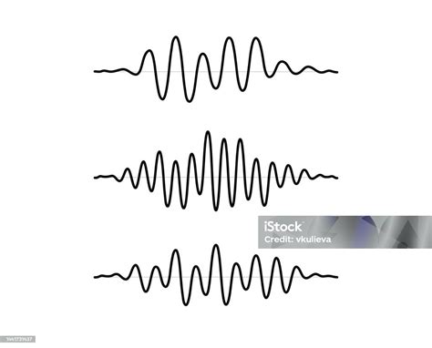 정현파 신호 세트 블랙 커브 음파 수집 음성 또는 음악 오디오 개념입니다 맥동 선 전자 라디오 그래픽 벡터 개체 그룹에 대한